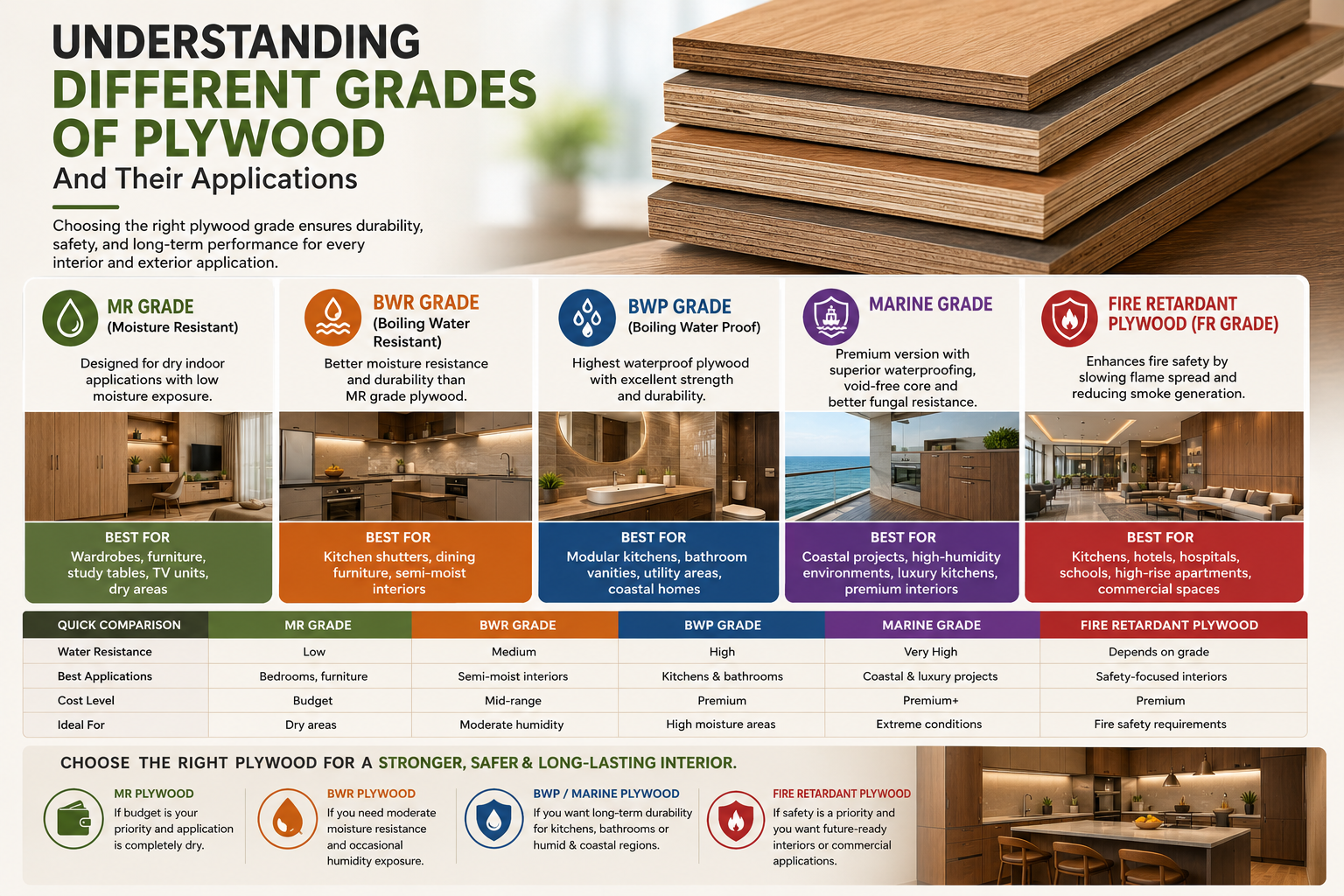 Different Grades of Plywood Explained | MR, BWR, BWP